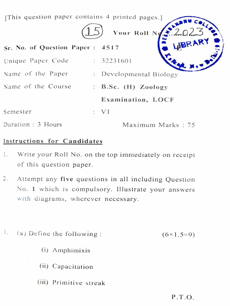 B.sc. (Hons) Zoology 6th Semester-2023 | PDF