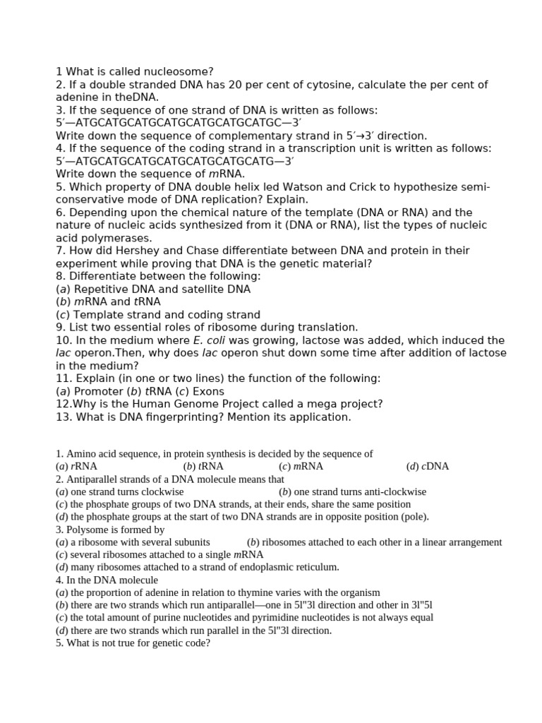 Molecular Genetics MCQ | PDF | Dna | Directionality (Molecular Biology)