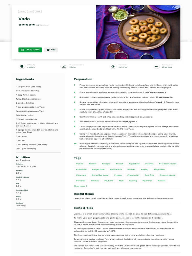 Vada - Cookidoo® - The Official Thermomix® Recipe Platform | PDF | Curry | Ginger