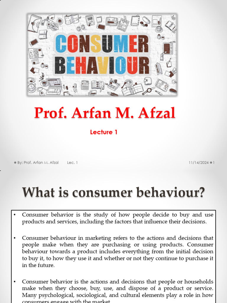 Lecture # 1 Consumer Behavior | PDF | Consumer Behaviour | Behavior