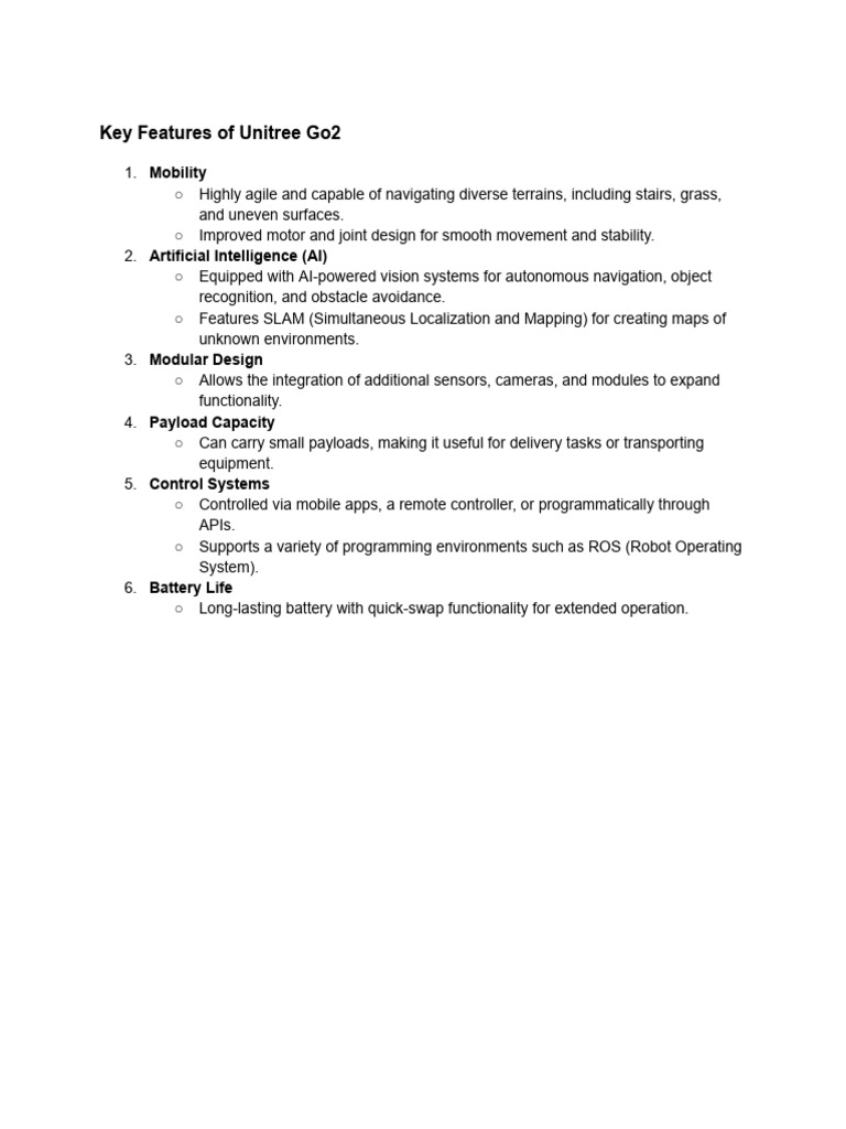 Unitree Go2: Key Features Overview | PDF | Computers