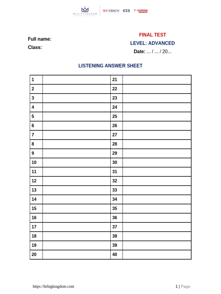 A - Final Test - Answer Sheet | PDF
