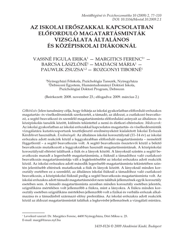Figula Erika Kérdőív | PDF