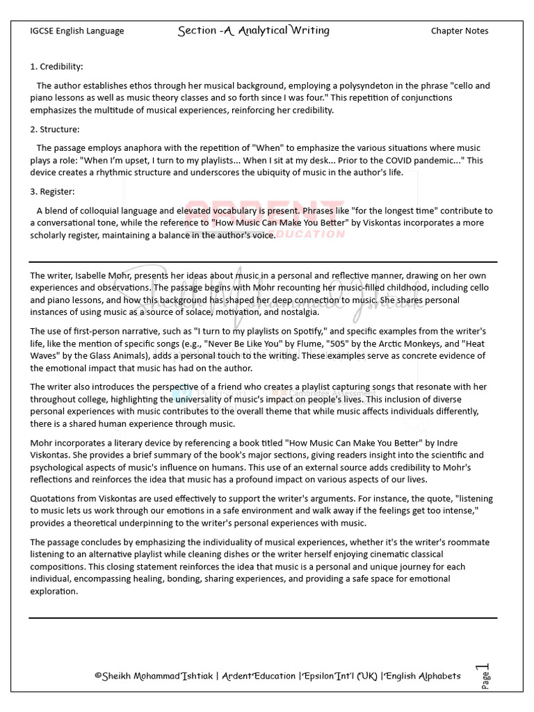 Section A, Analytical Text | PDF