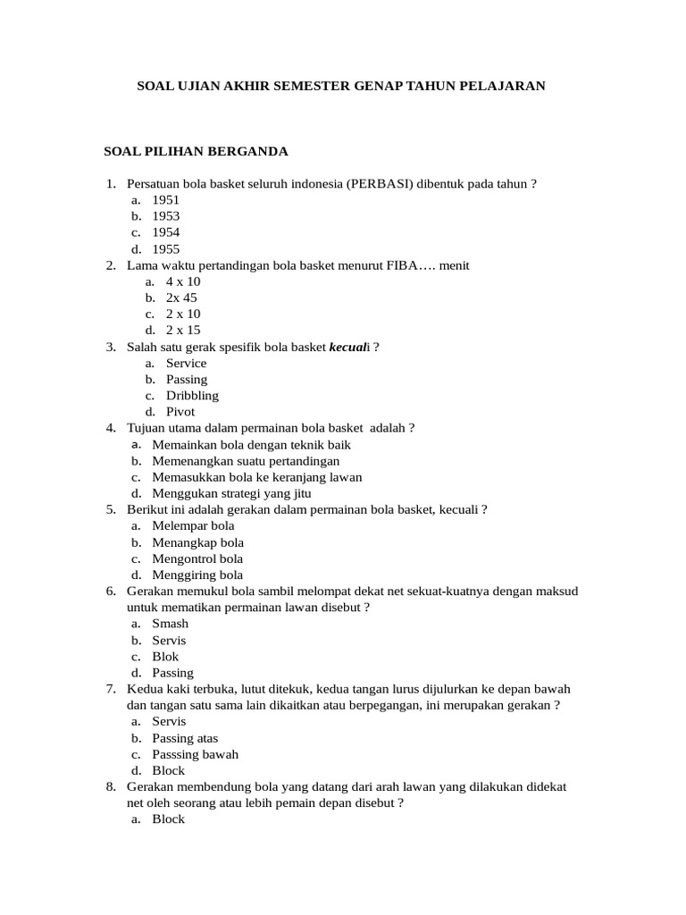 Soal Uas Genap Pjok Kelas 8 | PDF | Olahraga & Rekreasi | Sejarah