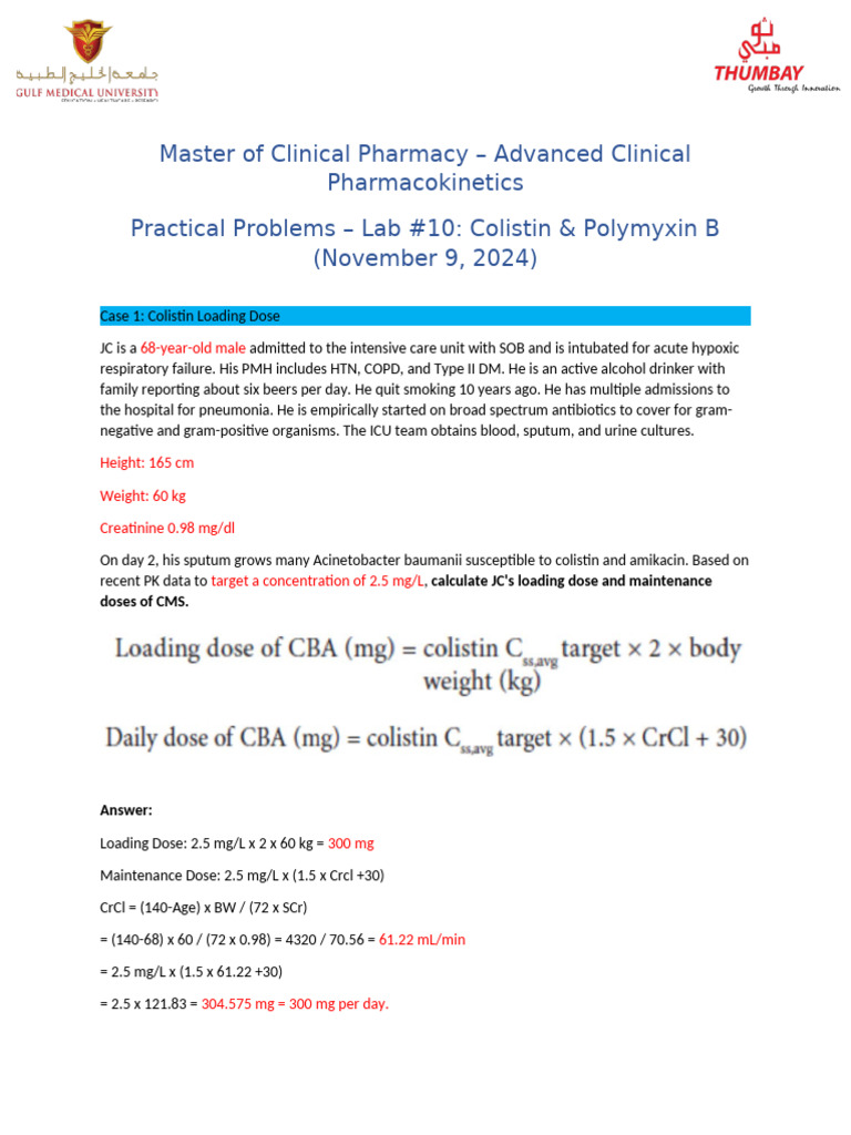 MCP 611 - W.10 - L.2 - Colistin and Polymyxin B (Practical) - Problems ...