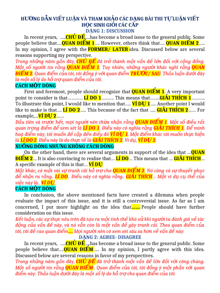 Huong Dan Viet Luan Va Tham Khao Cac Dang Bai Thi Tu Luan Viet Hoc Sinh Gioi Cac Cap | PDF