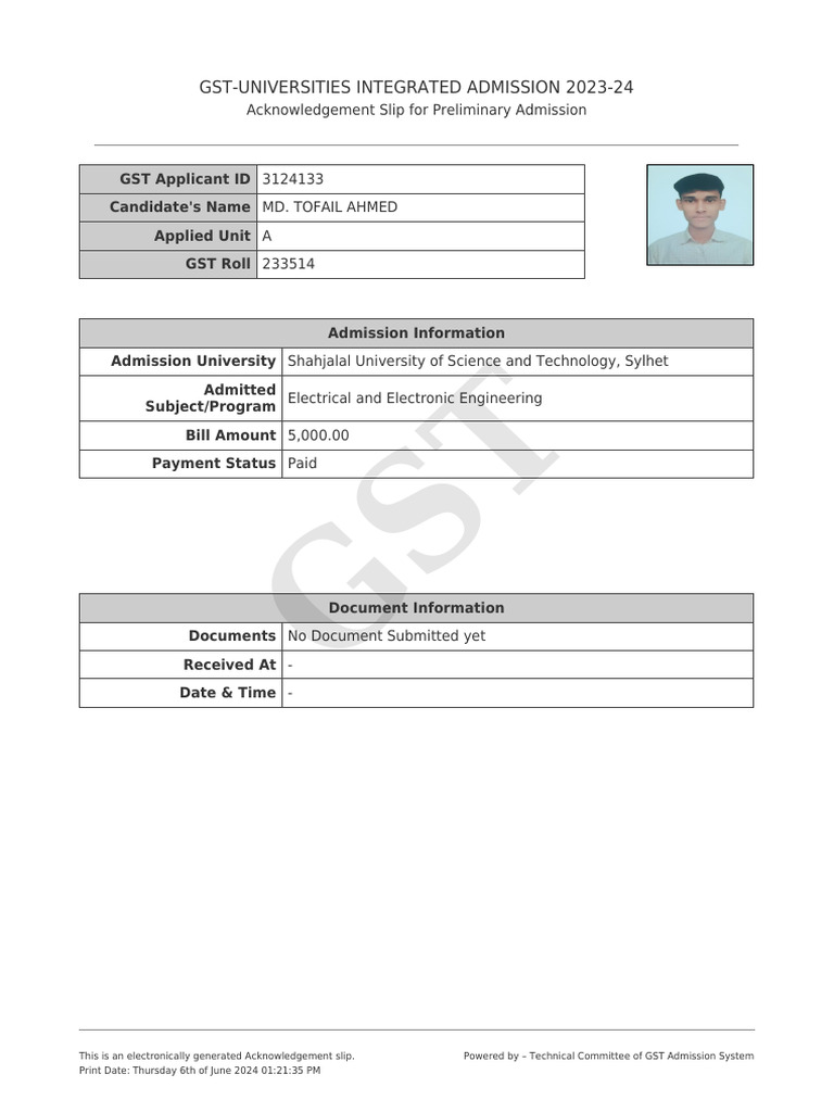 Acknowledgement Slip 233514 | PDF