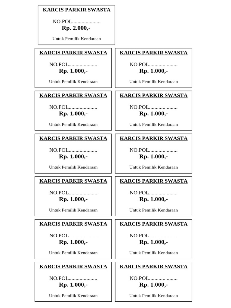 Contoh Karcis Parkir Swasta | PDF