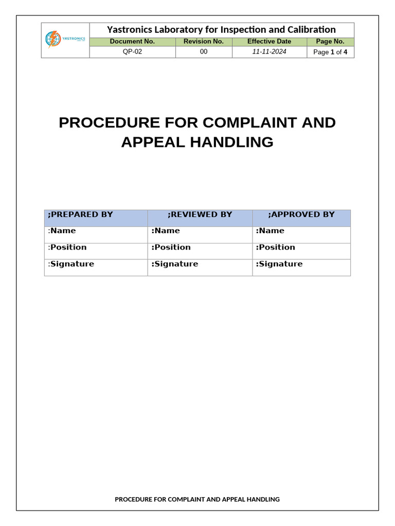 Procedure For Complaint and Appeal Handling | PDF | Complaint ...