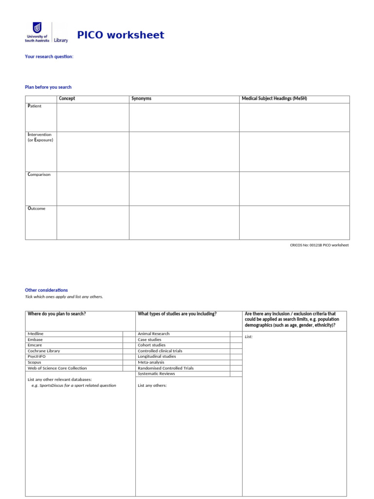 PICOworksheet | PDF | Social Science | Self-Improvement