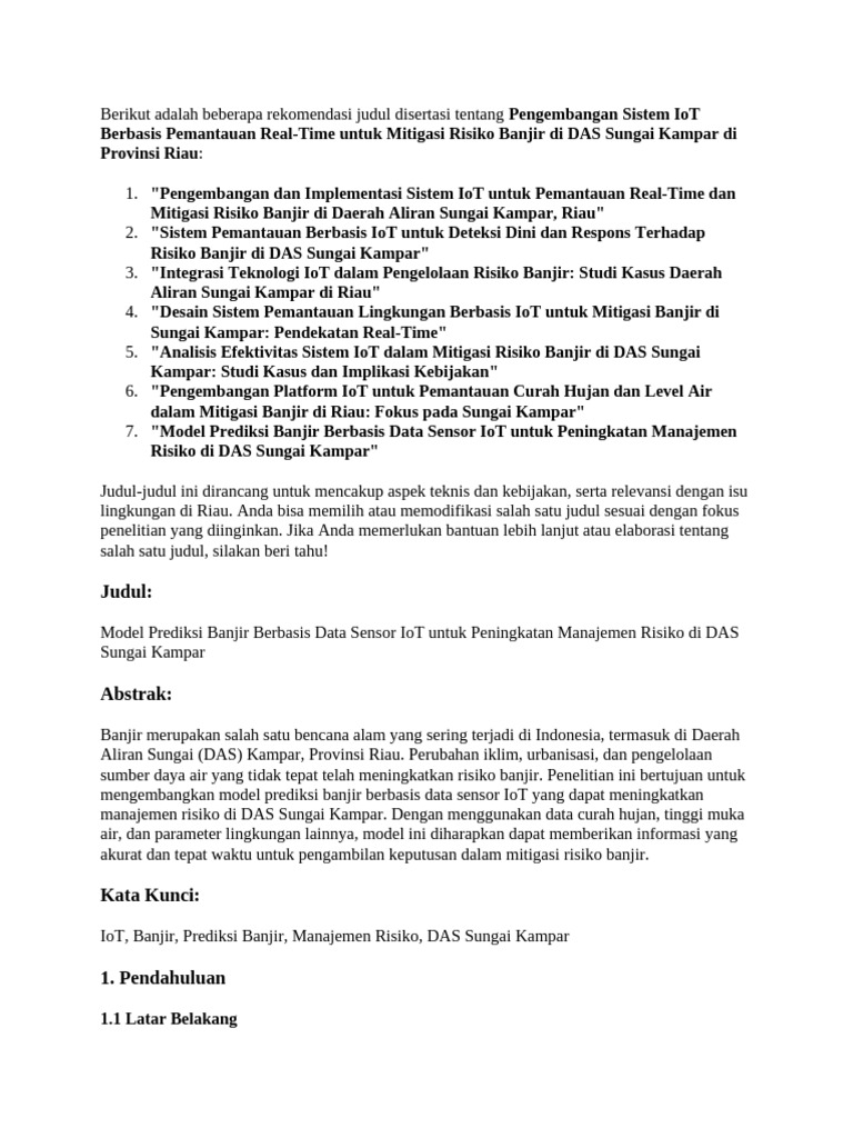 Berikut Adalah Beberapa Rekomendasi Judul Disertasi Tentang Pengembangan Sistem IoT Berbasis ...