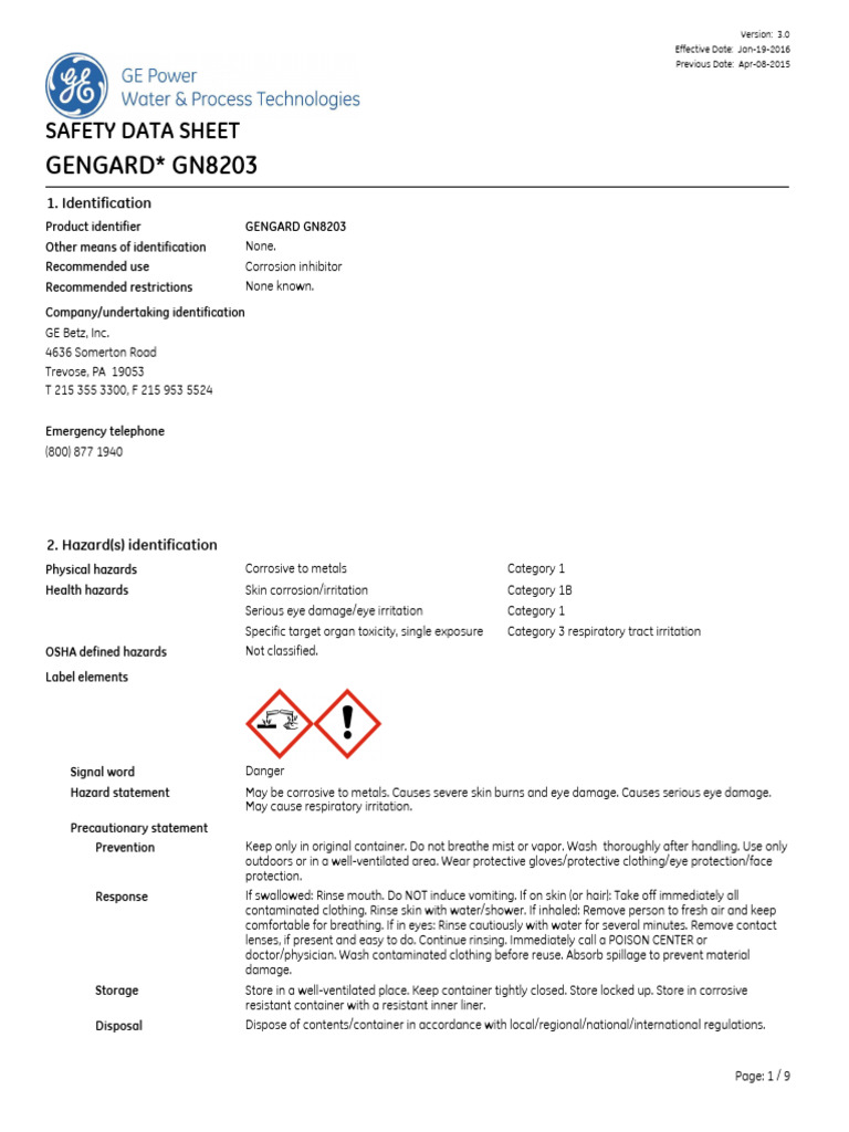 GENGARD GN8203: Safety Data Sheet | PDF | Dangerous Goods | Firefighting