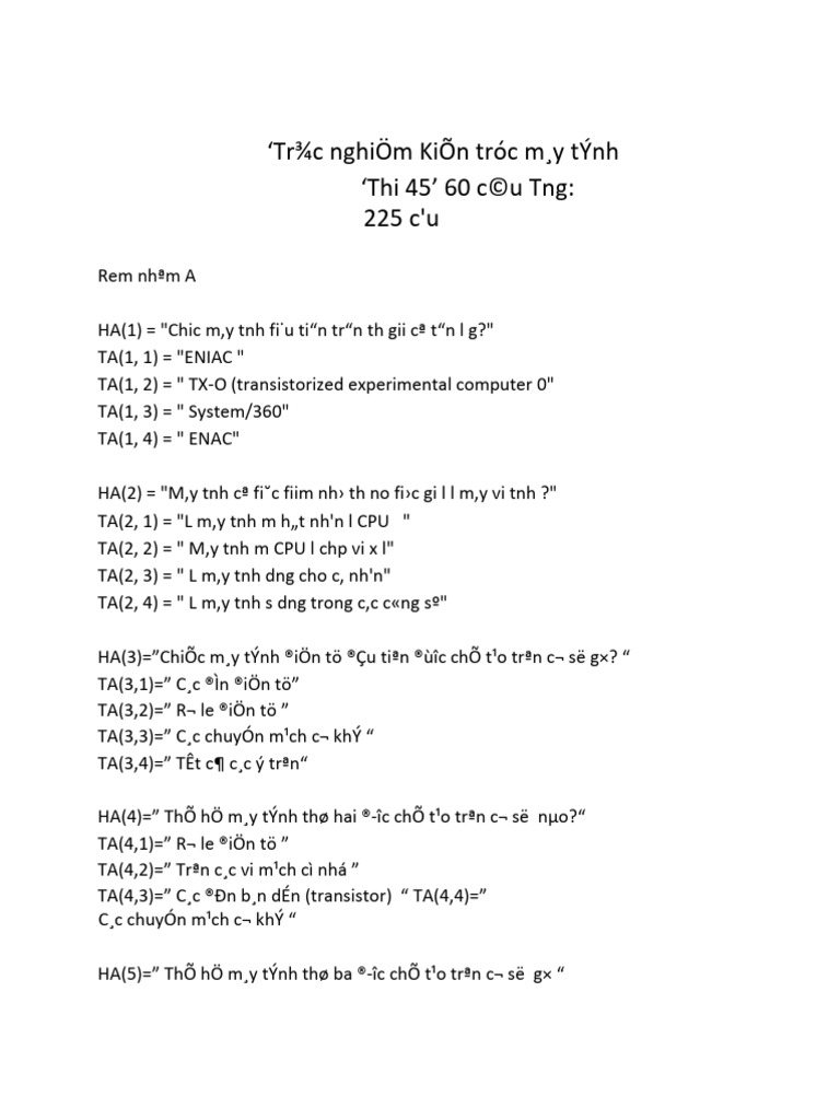 Bo Cau Hoi Trac Nghiem Mon Kien Truc May Tinh Truong Dai Hoc Kinh Doan 136001 | PDF