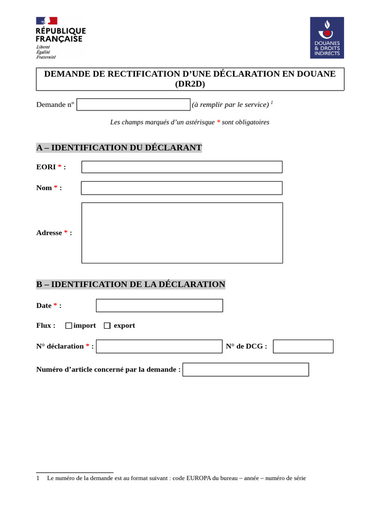 Formulaire Rectification Declaration en Douane DR2D | PDF | Transport | Économie