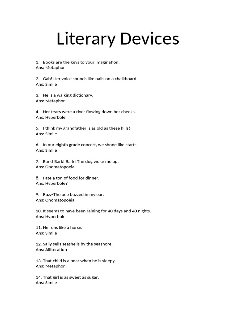 Literary Devices Examples List | PDF