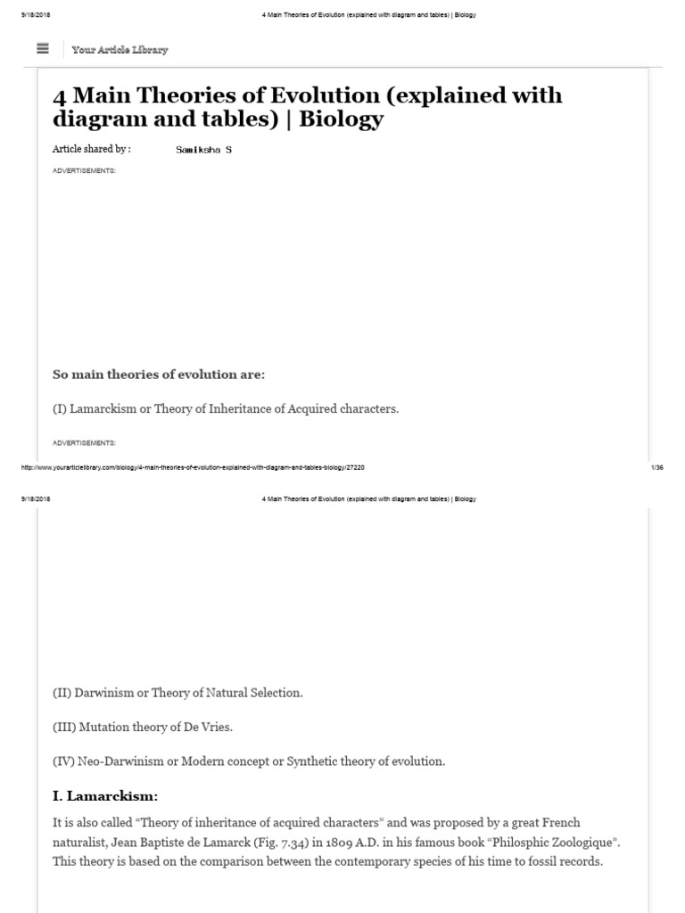 4 Main Theories of Evolution (Explained With Diagram and Tables ...