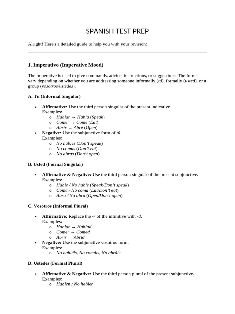 spanish test prep | PDF | Grammar | Linguistics