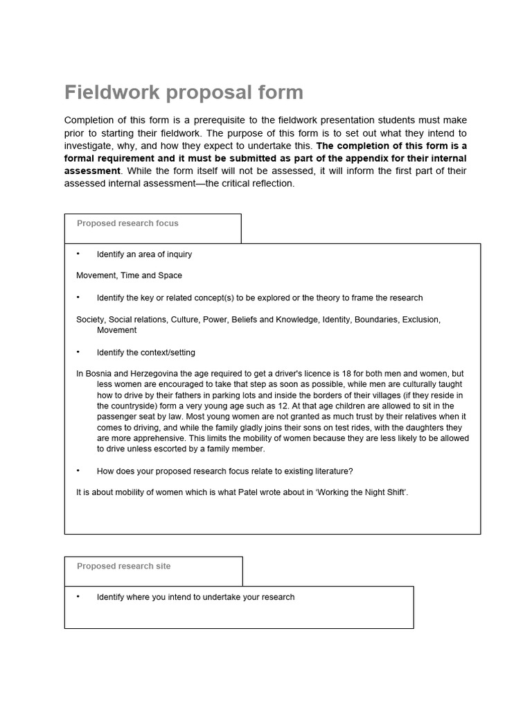 Fieldwork Proposal Form | PDF | Cognition