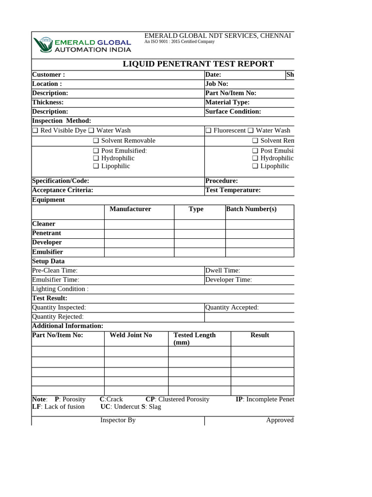 Liquid Penetrant Test Report | PDF