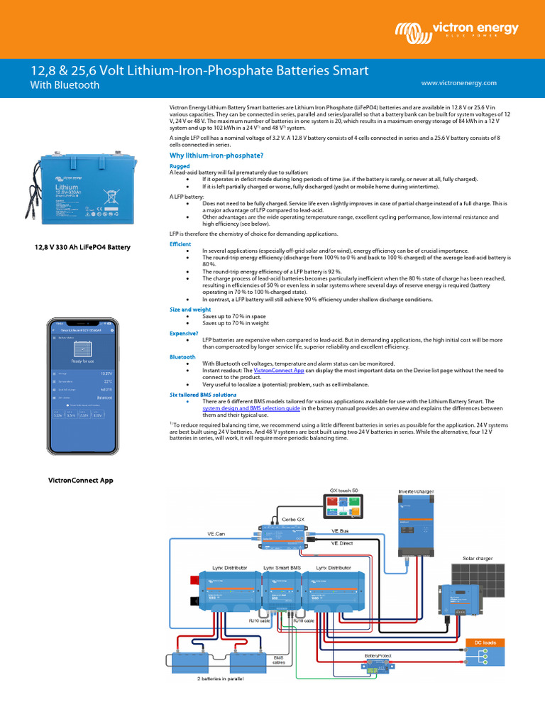 Datasheet 12,8 & 25,6 Volt Lithium Iron Phosphate Batteries Smart En | PDF | Electricity ...