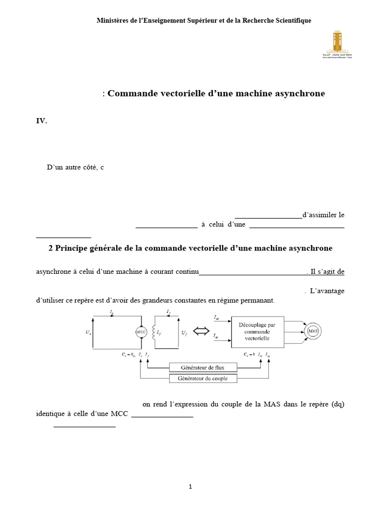 Chapitre 4 Commande Vectorielle D'une Machine Asynchrone | PDF ...