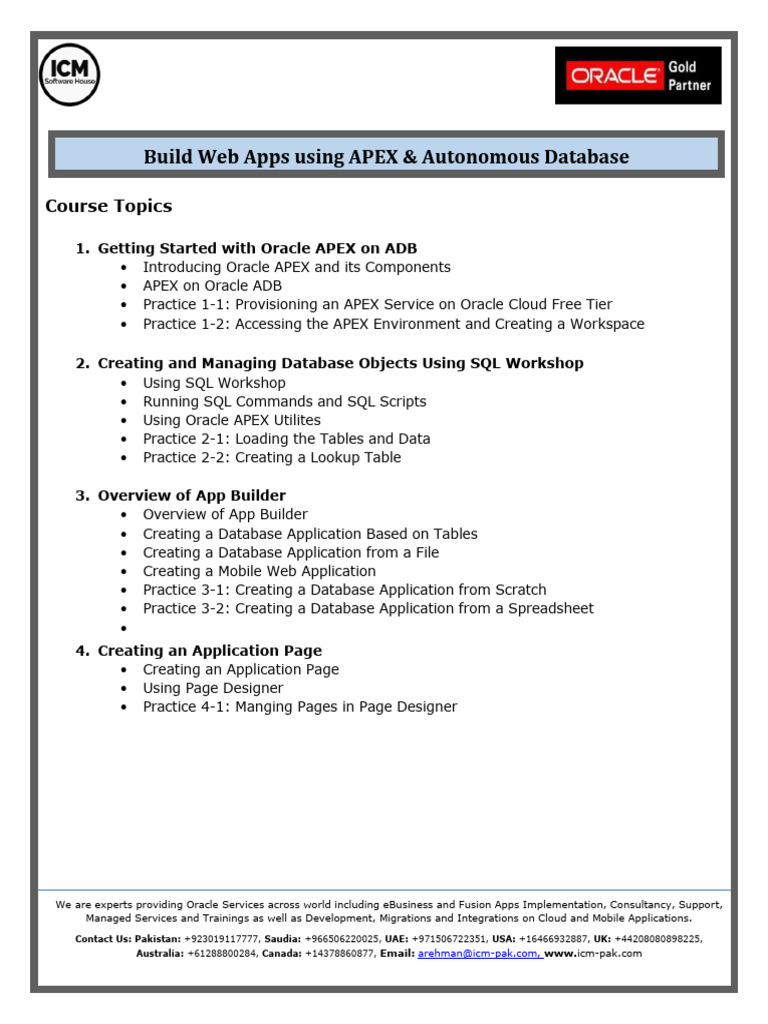 Build Web Apps Using APEX & Autonomous Database: Course Topics | PDF | Databases | Application ...