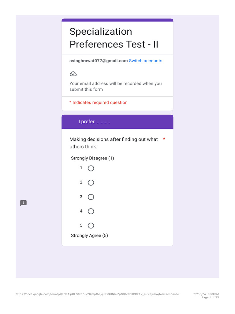 Specialization Preferences Test - II | PDF | Decision Making ...