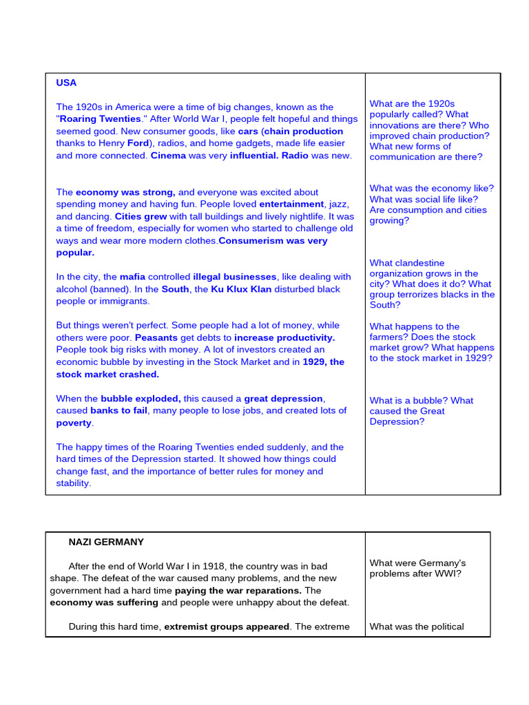 EXAM - GUIDE 2 - The Roaring Twenties | PDF | Fascism | Benito Mussolini