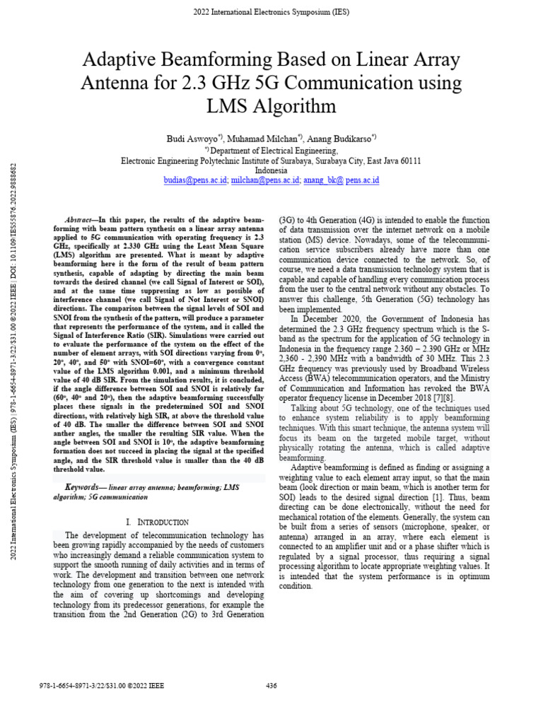 Adaptive Beamforming Based On Linear Array Antenna For 2.3 GHZ 5G Communication Using LMS ...