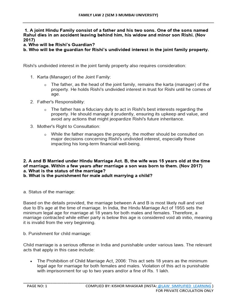 Family Law 2 Situational Questions | PDF | Annulment | Divorce