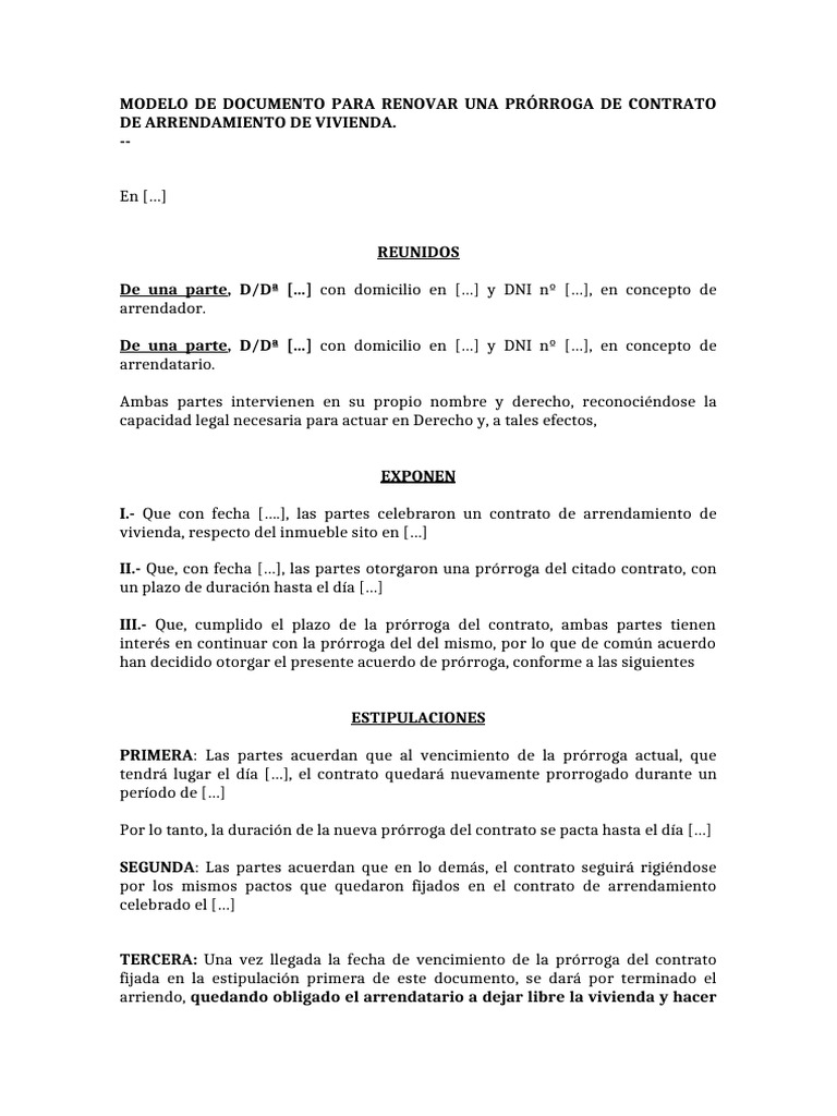 230-modelo-prorrogar-prorroga-contrato-alquiler | PDF