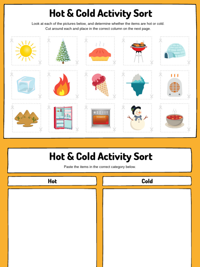 Hot and Cold Activity Sort Worksheet | PDF