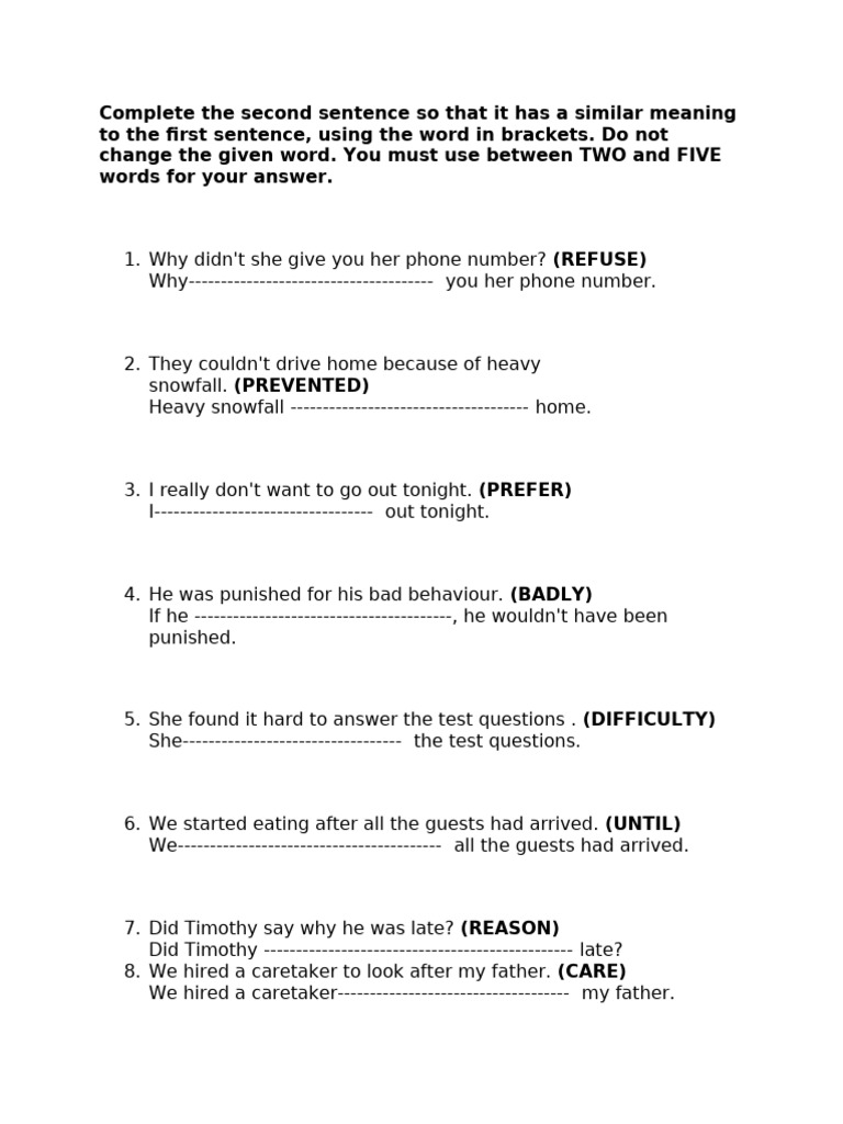 Sentence Completion Exercises | PDF