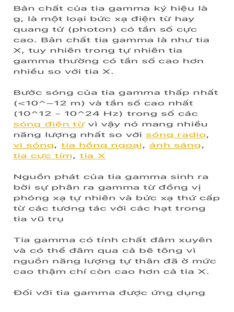 Bản Chất: Tia Gamma Ký Hiệu Là g, Là Một Loại Bức Xạ Điện Từ Hay Quang… | PDF