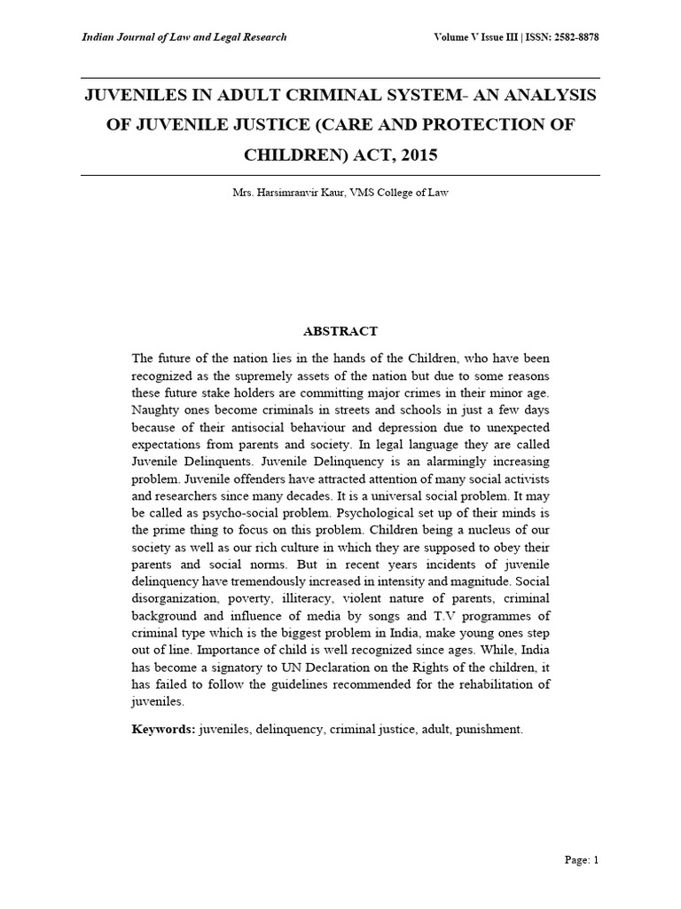 Juveniles in Adult Criminal System Analysis | PDF | Juvenile ...