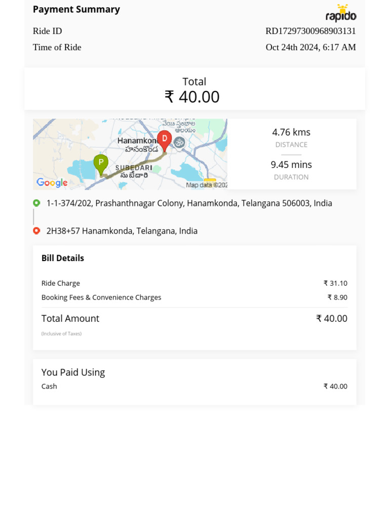 Tax Invoice for Ride in Hanamkonda | PDF | Invoice | Taxation