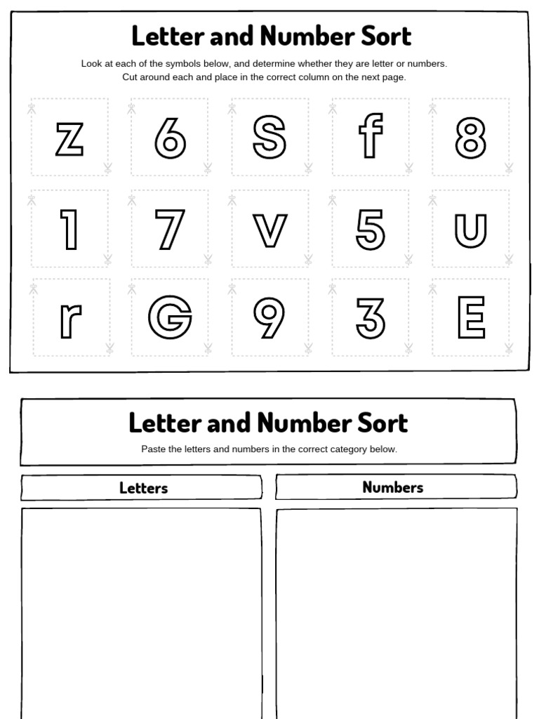 Letters and Numbers Activity Sort Worksheet | PDF