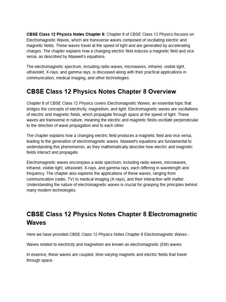 EMW Notes | PDF | Electromagnetic Radiation | Waves