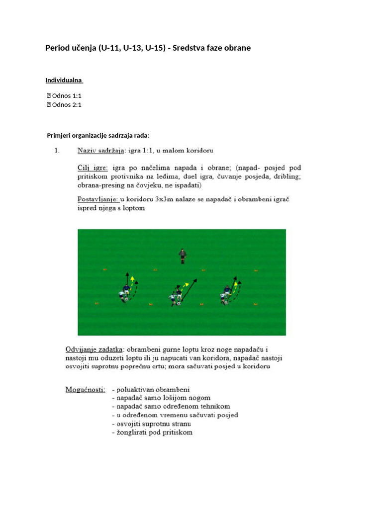 Period Učenja (U-11, U-13, U-15) - Sredstva Faze Obrane 5 Vezbi | PDF