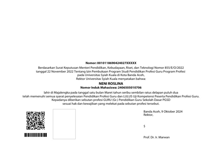 Lulus Pendidikan Profesi Guru Neni Roslina | PDF