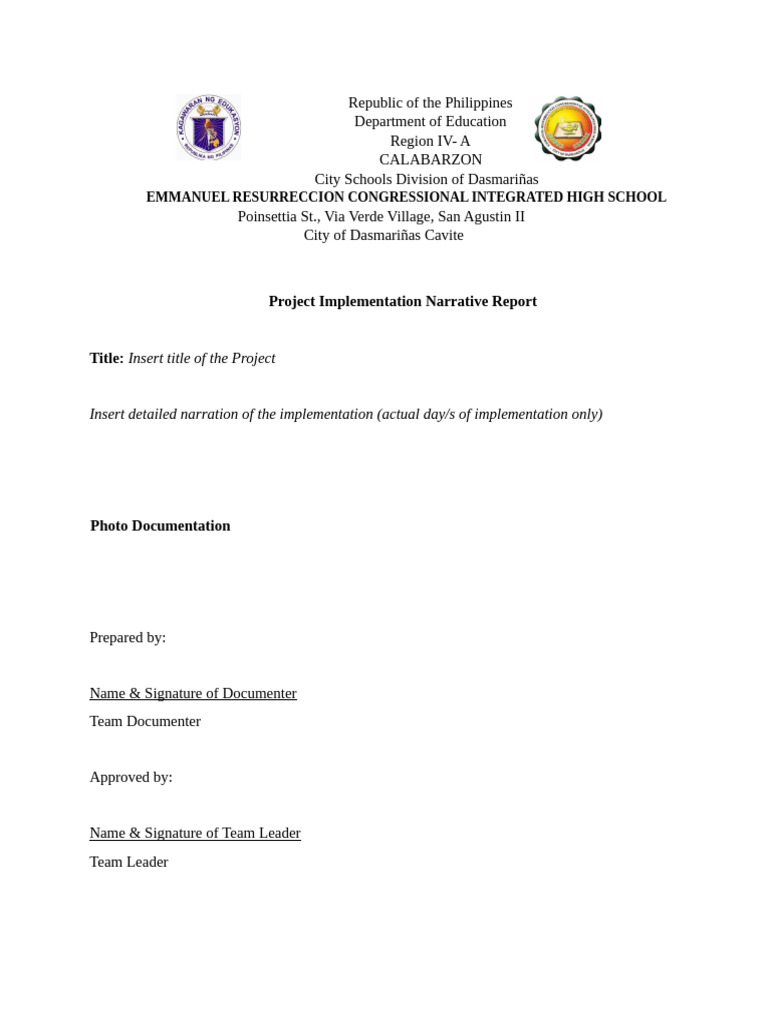 Narrative Report - Template | PDF