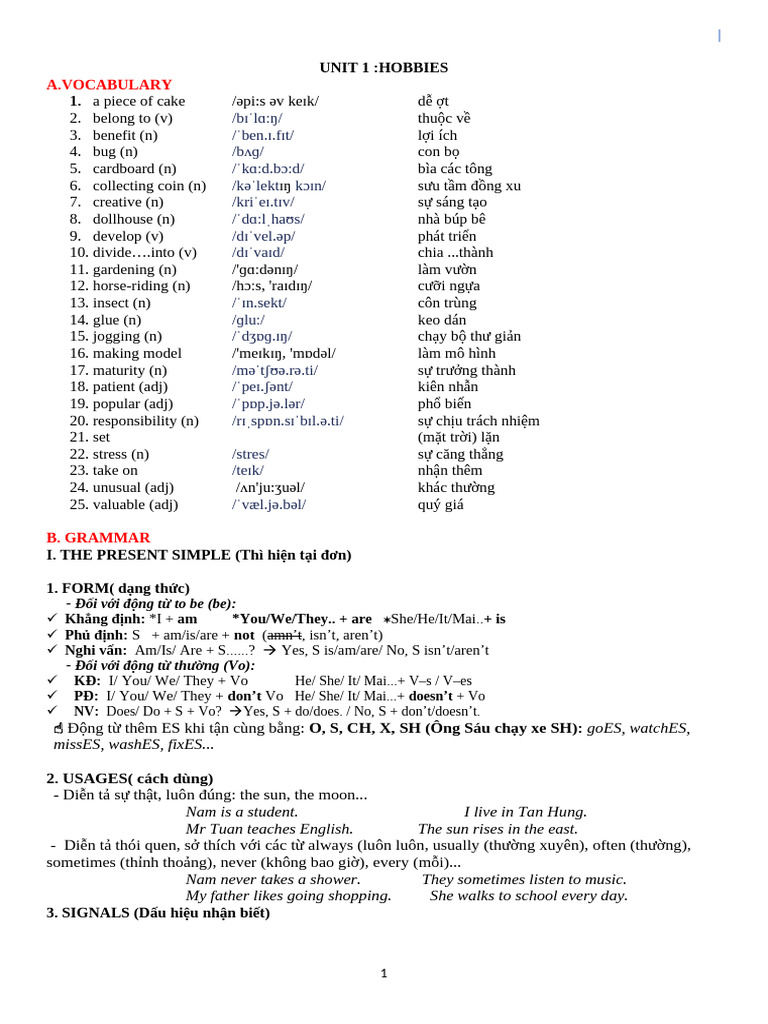 Anh 7 Kì 1 K Key | PDF