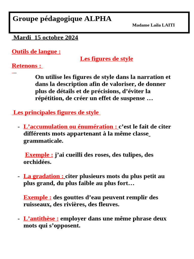 Figures de style : accumulation, gradation, antithèse | PDF ...