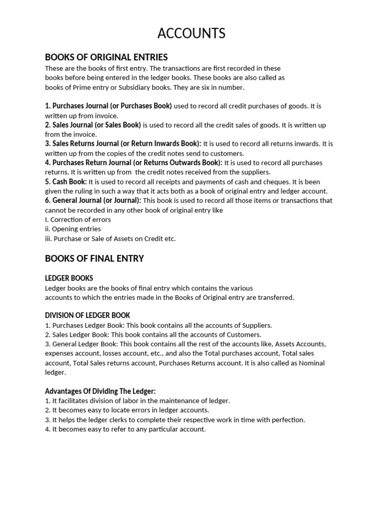 Overview of Accounting Books and Entries | PDF | Debits And Credits ...