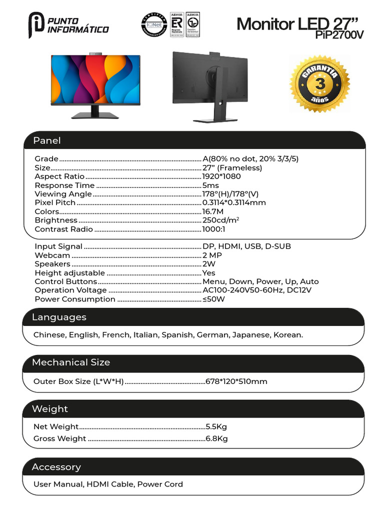 Manual Monitor PiP2700V | PDF