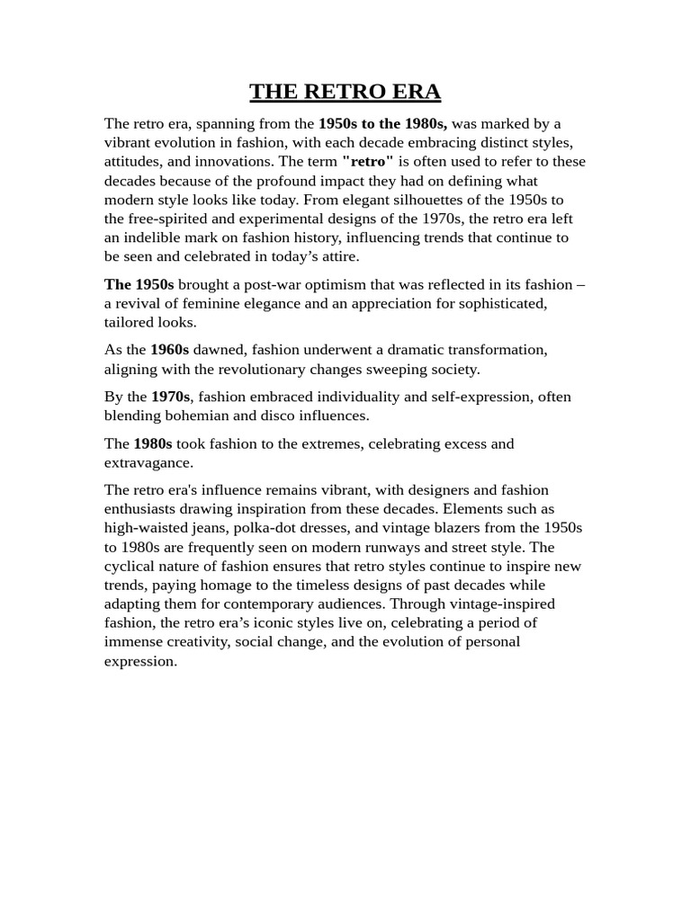 Understanding the Retro Era Fashion | PDF | Fashion | Dress