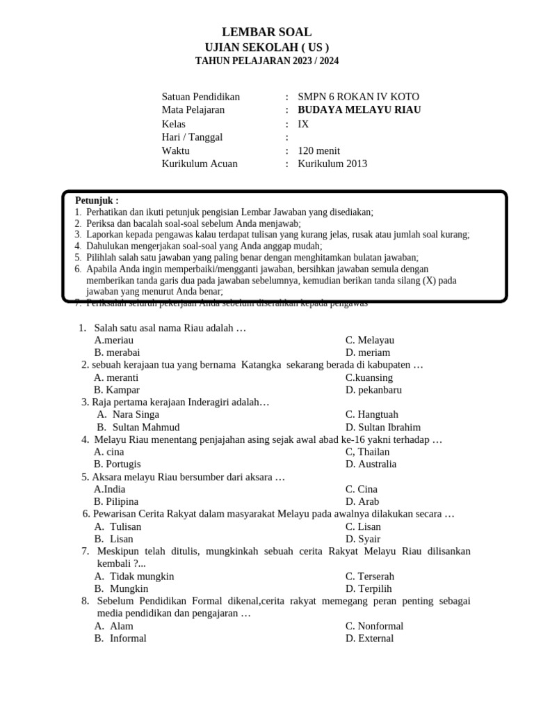 Soal Us BMR 2024 | PDF