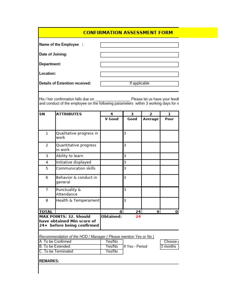 Confirmation Assessment Form | PDF | Career & Growth | Business
