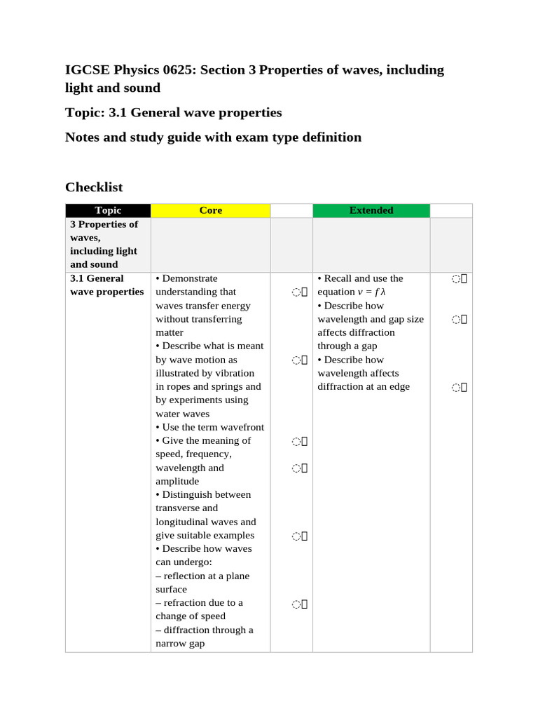 Checklist Section 3 | PDF | Waves | Sound